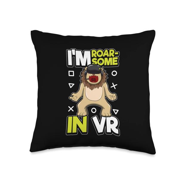 ・Gamer lion in virtual reality goggles saying, "I'm ROARsome in VR". A funny play on words for "I'm Awesome In VR".・Perf...