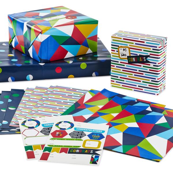 ・12 FOLDED SHEETS: Flat wrapping paper bundle includes 12 sheets of gift wrap, each measuring 20" by 30" and folded to 7...