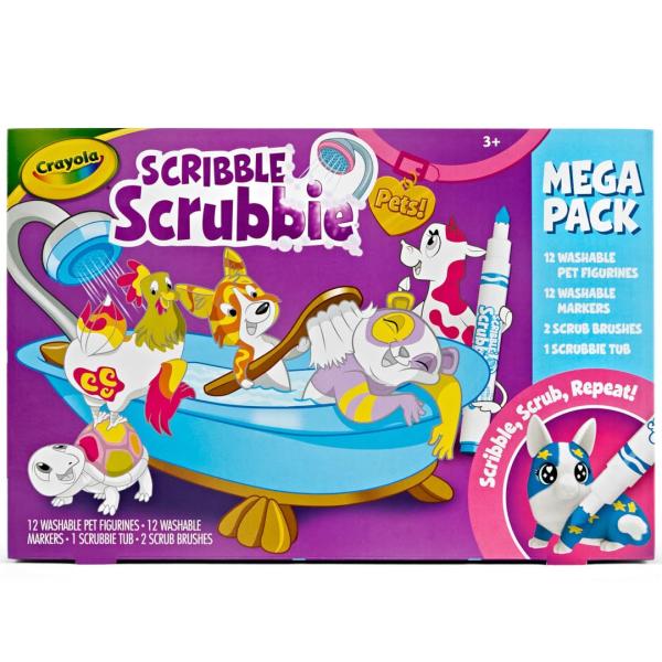 ・CRAYOLA SCRIBBLE SCRUBBIE PETS MEGA PACK: Animal Toy Set includes 12 Washable Animal Figures, 12 Washable Markers, 1 Sc...