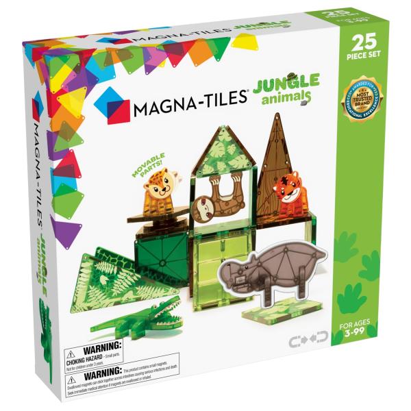 ・What's Included: 5 Jungle Figurines (Hippo, Sloth, Tiger, Leopard and Caiman), 10 Small Squares, 8 Triangles (4 Isoscel...