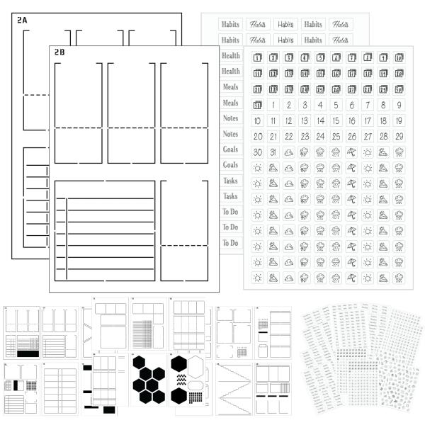 ・完璧なスターターキット - ウィークリースプレッドを作成するためのジャーナルアクセサリーセット(説明書付き)。・18枚のウィークリーテンプレートステンシル - サイズ5.75インチ x 8.25インチ。A5ジャーナルとレイアウト用、5mm...