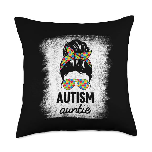 ・Autism Awareness Aunt Aunt Messy Bun Puzzle Piece Design is for an autistic auntie, autistic aunt, or autistic mother. ...