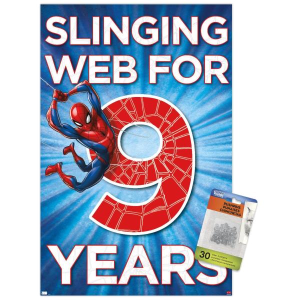 ・THIS TRENDS MARVEL SPIDER-MAN - HAPPY 9TH BIRTHDAY WALL POSTER uses high-resolution artwork and is printed on PhotoArt ...