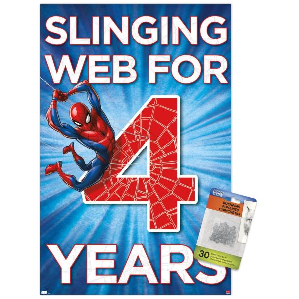 ・THIS TRENDS MARVEL SPIDER-MAN - HAPPY 4TH BIRTHDAY WALL POSTER uses high-resolution artwork and is printed on PhotoArt ...