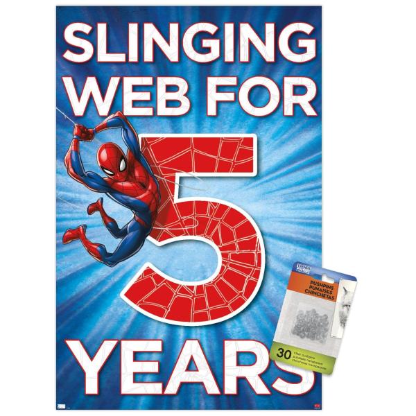 ・THIS TRENDS MARVEL SPIDER-MAN - HAPPY 5TH BIRTHDAY WALL POSTER uses high-resolution artwork and is printed on PhotoArt ...