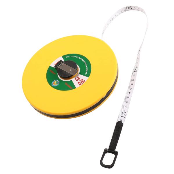 ・【Dimension】- 50M / 164ft round case retractable measure tape； Tape material: Leather; Case Material: Plastic・【High Qual...