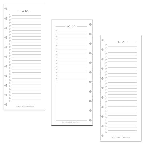 ディスクバインダー対応のハーフシート型ToDoリストリフィル。Happy Planner・Levenger Circa・Arc・TULなどのディスクシステムに対応。プレミアム用紙に印刷し滑らかな書き心地を実現。複数のデザインバリエーションあり。