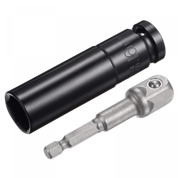 uxcell 1/2インチ角差込 16mmディープ6角インパクトソケット（全長3インチ＝約76mm）と1/4インチ六角シャンクアダプター（約73mm）のセット。クロムバナジウム鋼製で熱処理済み、電動ドリルやインパクトドライバーに装着可能。長...