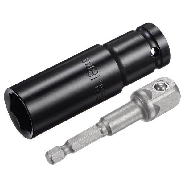 ・[Included] - 1/2" drive 18mm 6-point socket, 3" total length; 1/4" hex shank, 2.87" length socket adapter.・[Extra Depth...