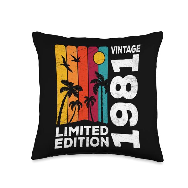 ・Vintage 1981 Limited Edition birthday design features retro colored beach, palm trees, seagulls and sun graphic. Great ...
