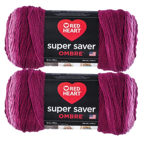 100%アクリル素材のRed Heart スーパーセーバー Jumboシリーズ、アネモネオンブレカラー。1個283g（10oz）・約441m（482ヤード）入り×2個セット。ウェイト4（並太ワーステッド）で棒針5mm・かぎ針5.5mmに対応...