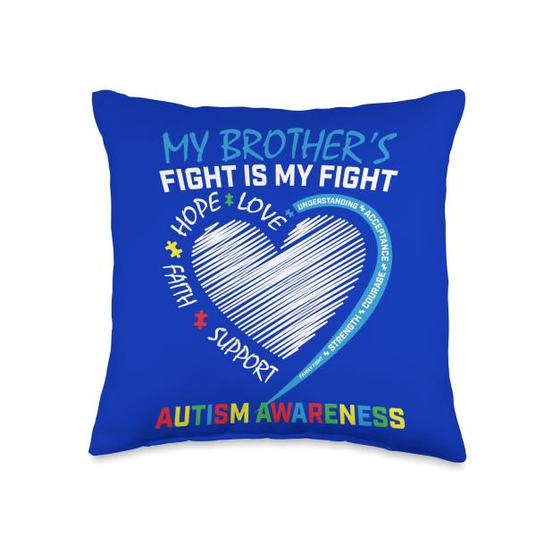 ・My brother's fight is my fight blue autism awareness shirt puzzle piece heart graphic with sayings phrases quotes (fait...