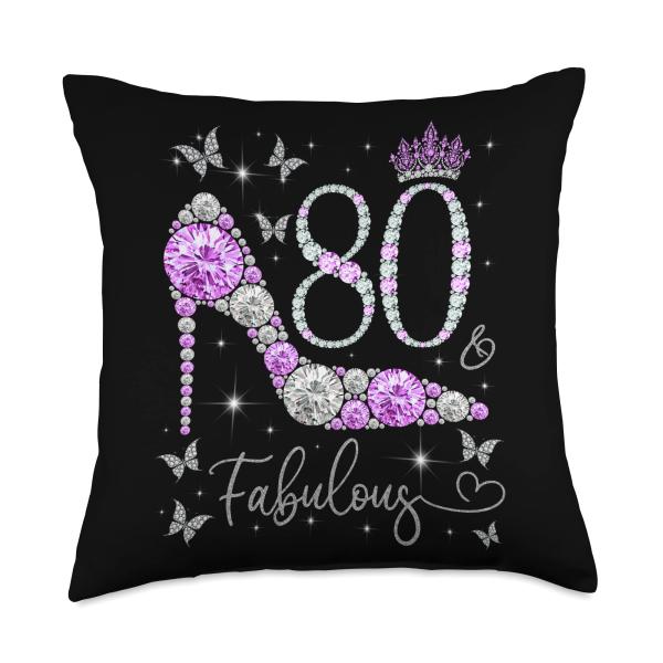 ・80 ＆ Fabulous Womens 80th Birthday 80 Years Old Ladies shirt featuring purple high heel with butterflies 80 and fabulou...