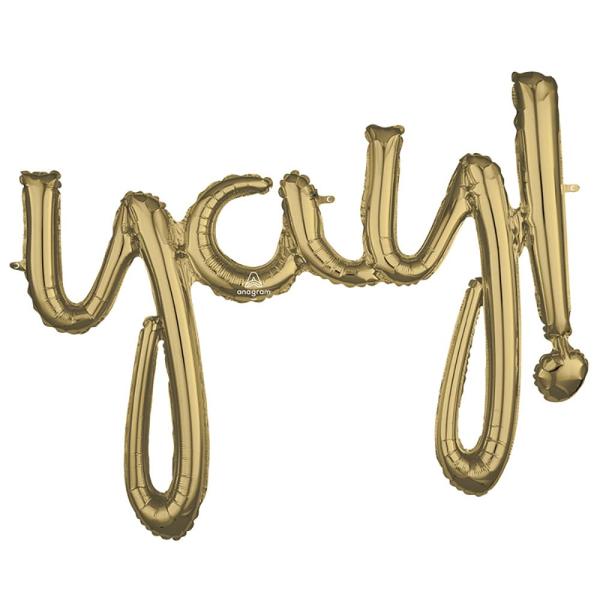 ・PACKAGE INCLUDES: 1 Gold script phrase "Yay!" foil air filled balloon - 25"h x 35"w・GOLD SCRIPT PHRASE BALLOONS: Featur...