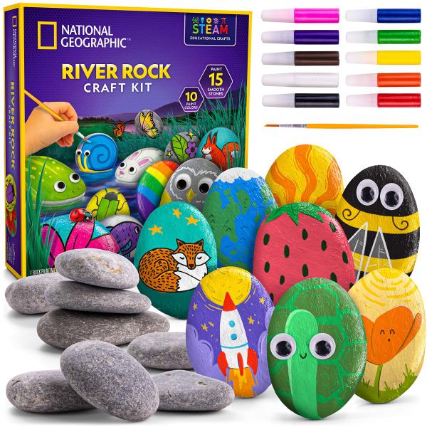・EVERYTHING KIDS NEED - This super-fun craft kit includes everything to paint and decorate 15 rocks: 10 paint colors, 30...