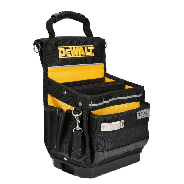 ・「DEWALT 中型/大型のタフケースモジュールによりTSTAK製品に対応・耐久性のある1680デニール生地・防水性の自立型ベース・パッド入りのショルダーストラップを含む3つの持ち運び方法」