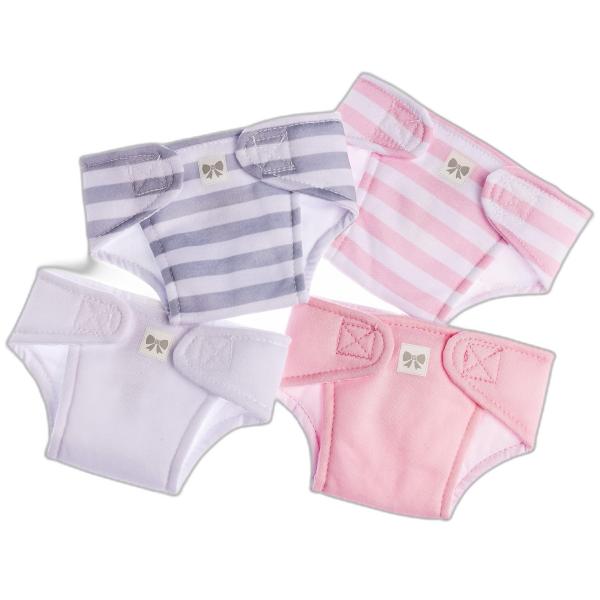 ・REUSABLE//WASHABLE Cloth Diapers 4 Pack・FITS MOST DOLLS Sizes 14-18" with adjustable Velcro Straps・EASY CARE // JC Toys...