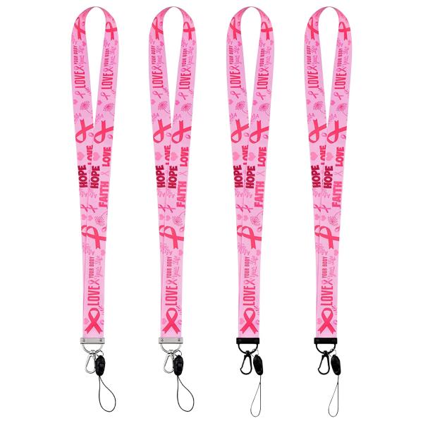 ・SIZE AND PACKAGE -- This package contains 4 pcs pink ribbon lanyards, which are approx 17.71 inch. The lanyards are sui...