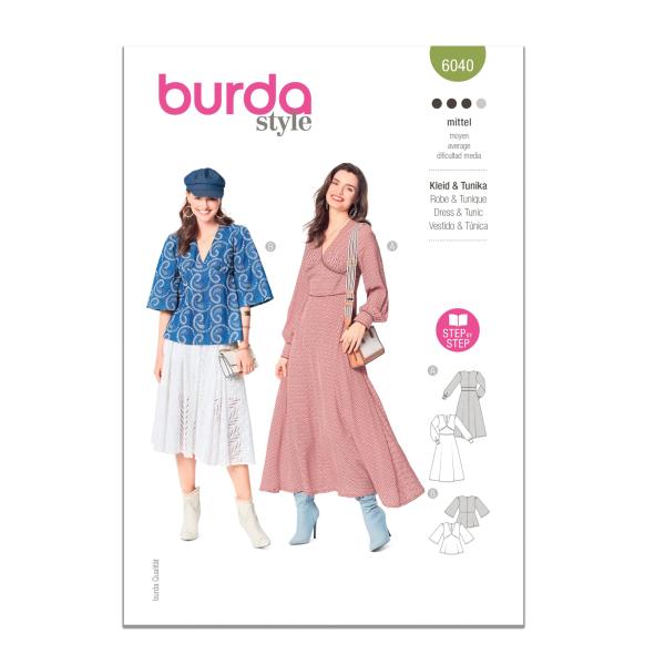 ・Burdaパターンキットには、パターンピース、ステップバイステップの説明書（文章と図解）、生地選びのアドバイス、サイズ情報が含まれます。・サイズ8〜18（34〜44）に対応。・Vネック・ギャザーカフスリーブ・スイングスカートのフェミニンな...