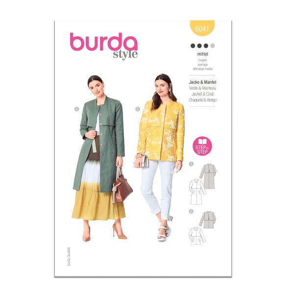 ・Burdaパターンキットには、パターンピース、ステップバイステップの説明書（文章・図解）、生地・トリムの選び方、サイズ情報が含まれています。\n・ミセスサイズ8〜18（34〜44）に対応した型紙です。\n・スタンドカラー付きのクラシックな...
