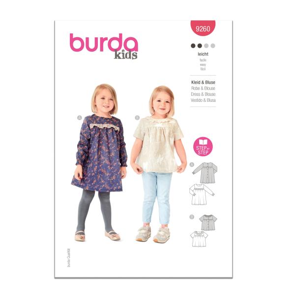・Burdaパターンキットには、パターンピース、ステップバイステップの説明書（文章・図解）、生地・トリムの選び方、サイズ情報が含まれています。\n・赤ちゃんサイズ1M〜3（56〜98）に対応した型紙です。\n・かわいいサンドレスはドレスとし...