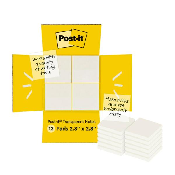 ・GET ORGANIZED: Each pack includes 12 pads of 2.8 in. x 2.8 in. clear transparent notes, with 36 sheets per pad, great f...