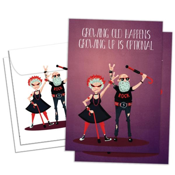 ・Inside Greeting: You'll always be more rock 'n roll than rocking chair. Rock on! Happy birthday | Cover Greeting: Growi...