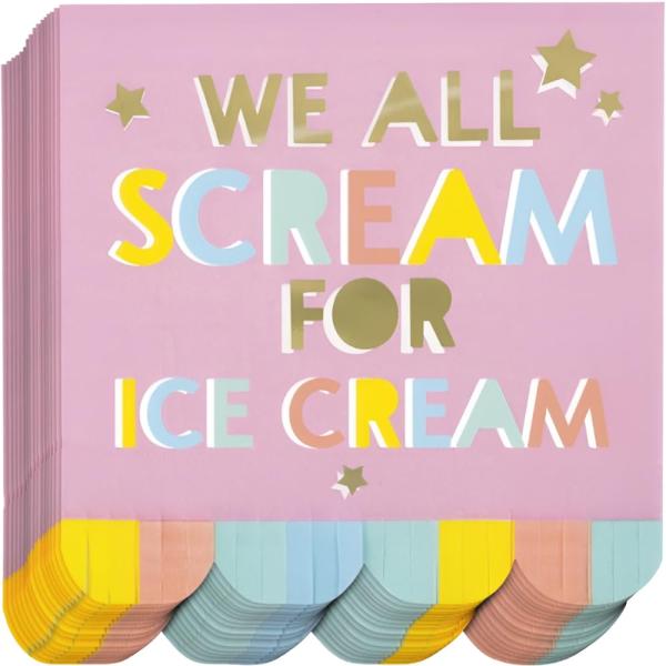・"WE ALL SCREAM FOR ICE CREAM" FOIL STAMPED PASTEL PAPER LUNCHEON NAPKINS: Make any celebration extra special with our v...
