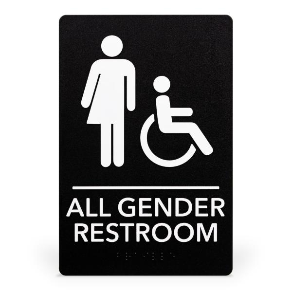 ExcelMark製の業務用トイレサインです。ADA（米国障害者法）準拠の点字・浮き彫りアイコン・浮き彫り文字を搭載。黒地に白い太文字で視認性が高く、取り付けは両面テープで1分以内に完了します。男性用・女性用・ユニセックスなど複数スタイルか...