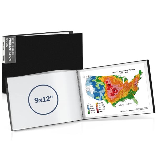 ・Black Art Portfolio presentation book, landscape layout, 24 bound (non-refillable) side loading plastic binder sleeves,...