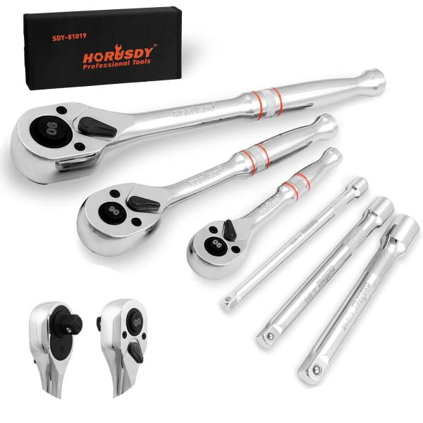 ・6-Piece: 1/4", 3/8", 1/2" drive ratchet sets and 6-in 1/4", 3/8", 1/2" extension bar. When these three sizes are used t...