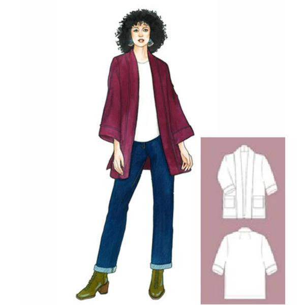 ・ミッドレングス、ルーズフィットの着物スタイルのジャケット、パイピングトリム付きの細いフロントバンド、パッチポケット、縁の縁の縁取りが施された七分袖、サイドベント。・サイズ:XS、S、M、L、XL、XXL・推奨生地:リネン、Lt・商品説明で...