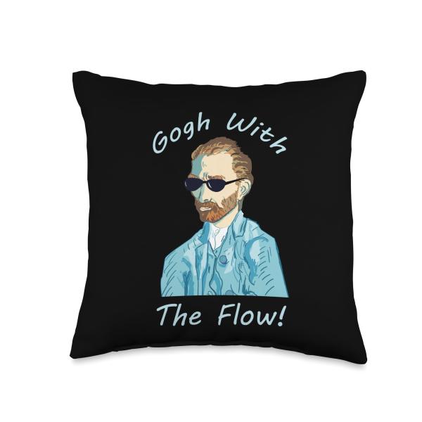 ・Gogh With The Flow, funny painting, Van Gogh drawing. Funny motivational saying and the portrait of Vincent Van Gogh in...