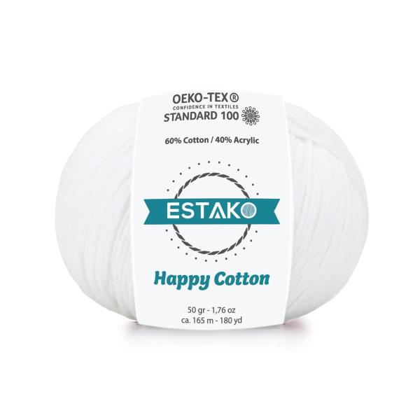 ・Estako Happy Cotton, 60% Cotton 40% Acrylic Yarn, Soft, Fine / Sport (2) for Crochet and Knitting 1.76 Oz (50g) / 180 Y...