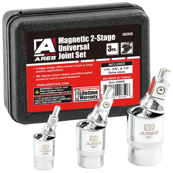 ・INCLUDES: This 3-Piece Magnetic 2-Stage Universal Joint set includes 1/4, 3/8, and 1/2-inch Drive U-Joint sockets, and ...