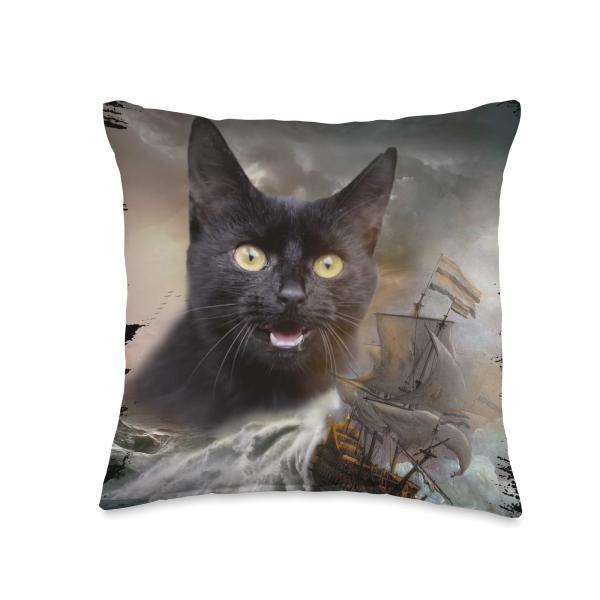 ・Black Cat Kraken Giant Sea Monster Kitten Funny・100% spun-polyester fabric・Double-sided print・Filled with 100% polyeste...