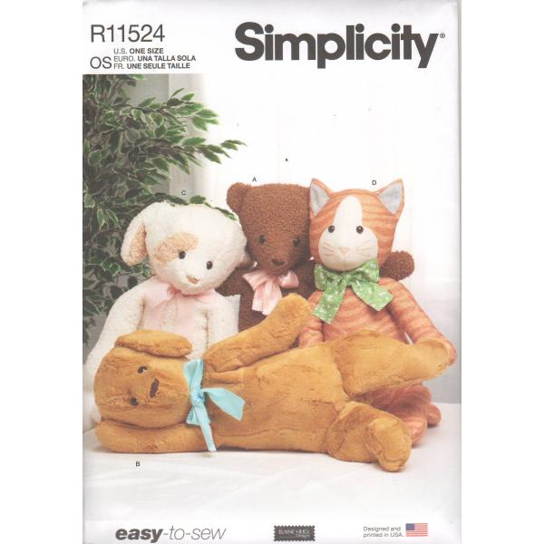 ・Simplicity by Design ソーイングパターン R11524 ワンサイズ・ポーズを変えられるぬいぐるみ型紙。クマ・犬・猫の3種類。・アメリカ国内でデザイン・印刷。・Copyright 2022