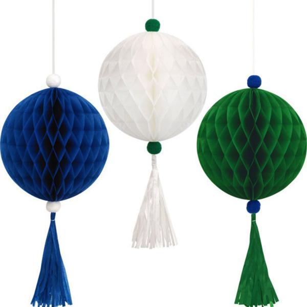 ・VIBRANT BLUE, WHITE ＆ GREEN COLORS: Bring your festive party to life with our Honeycomb Tissue Ball and Tassel Decorati...