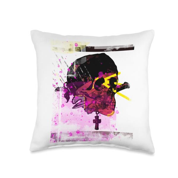 ・Skull Thrashed with ink paint splats・Cool skater inspired pirate cross and bones skeleton head graphic by Grime Lab・100...