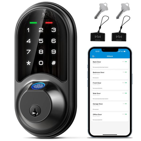 ・7-in-1 Fingerprint Smart Lock: You can unlock your door in 0.2 seconds via Fingerprint + App + Web portal + Fobs +Code ...