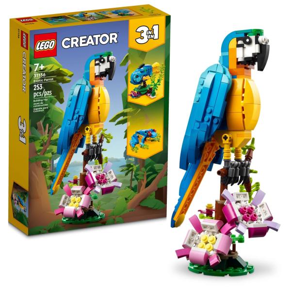 ・This LEGO Creator 3 in 1 animal toy set features 3 animals for kids 7+ years old: a parrot toy perched on a branch, a p...