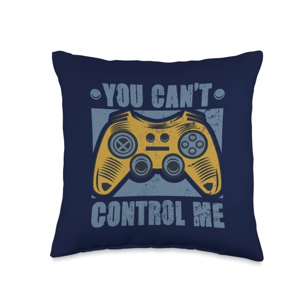 ・Funny video game player quote joke says You Can't Control Me with blue golden color gaming console controller art in re...
