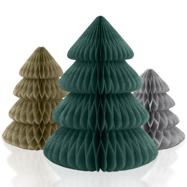 ・(3) Mini Christmas Tree Honeycomb Table Decorations・One 10" tree, one 6.8" tree, and one 5" tree・This Modern Christmas ...