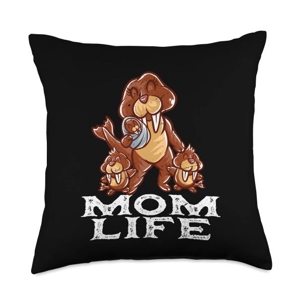 ・Walrus Mom Mom Life Mommy Mother's Day Design shows a comic style graphic of a strong and caring mama with a cute pet f...