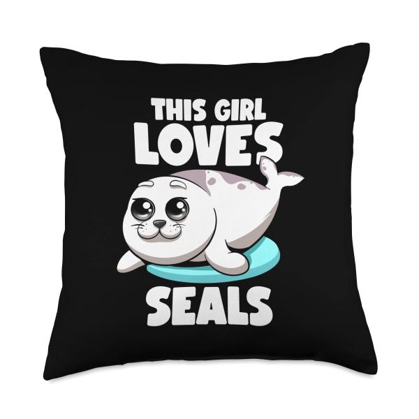 ・This Girl Loves Seals is for women and girls who love seals, sea lions and for all animal lovers. A kawaii cartoon-styl...