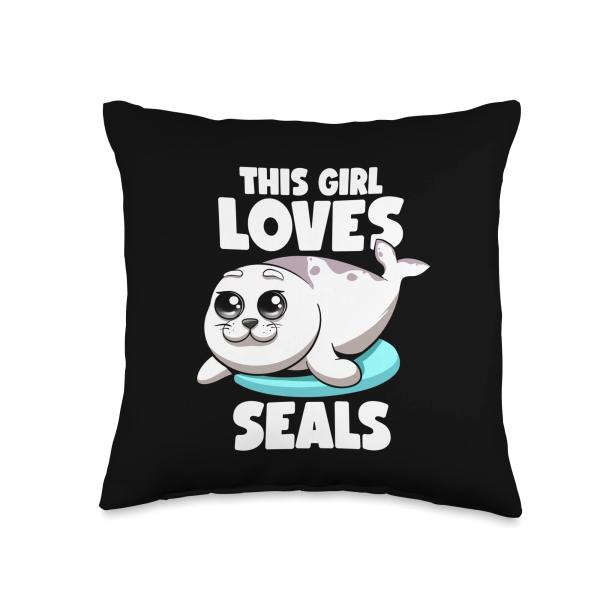 ・This Girl Loves Seals is for women and girls who love seals, sea lions and for all animal lovers. A kawaii cartoon-styl...