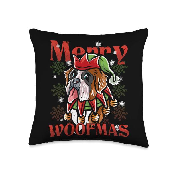 ・Merry Woofmas Saint Bernard Dog Design shows a festive drawing of a Saint Bernard Mountain Dog wearing a Santa Claus Ha...