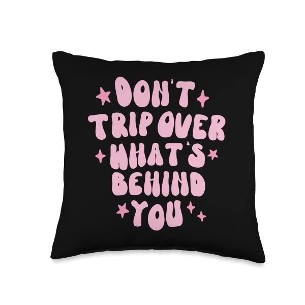 ・Don't Trip Over What's Behind You in Groovy Retro Text Letters. An inspired message in pink letters.・Motivational sayin...
