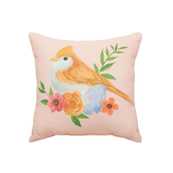 ・DESIGN: This charming accent pillow features a sweet watercolor-style bird in golden orange and soft blue perched besid...