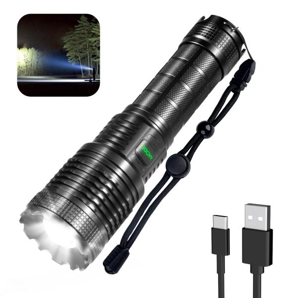 ・15000 Lumens Super Bright Flashlight: Pluralla rechargeable flashlight with embedded XHP70 LED chip, and the maximum il...